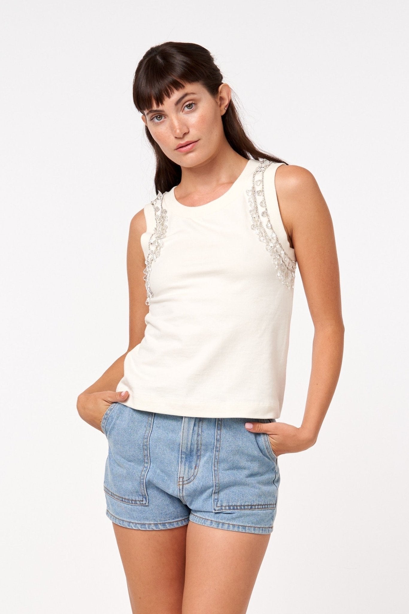 Eloise Tank Top W/Jewels - Ciebon - Lush Lemon