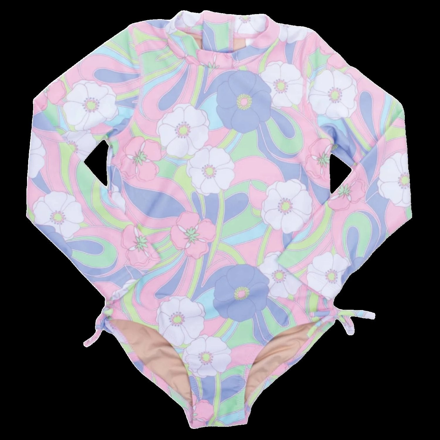 Groovy Daisy Swirl Girls One Piece Long Sleeve Swimsuit - Shade ...