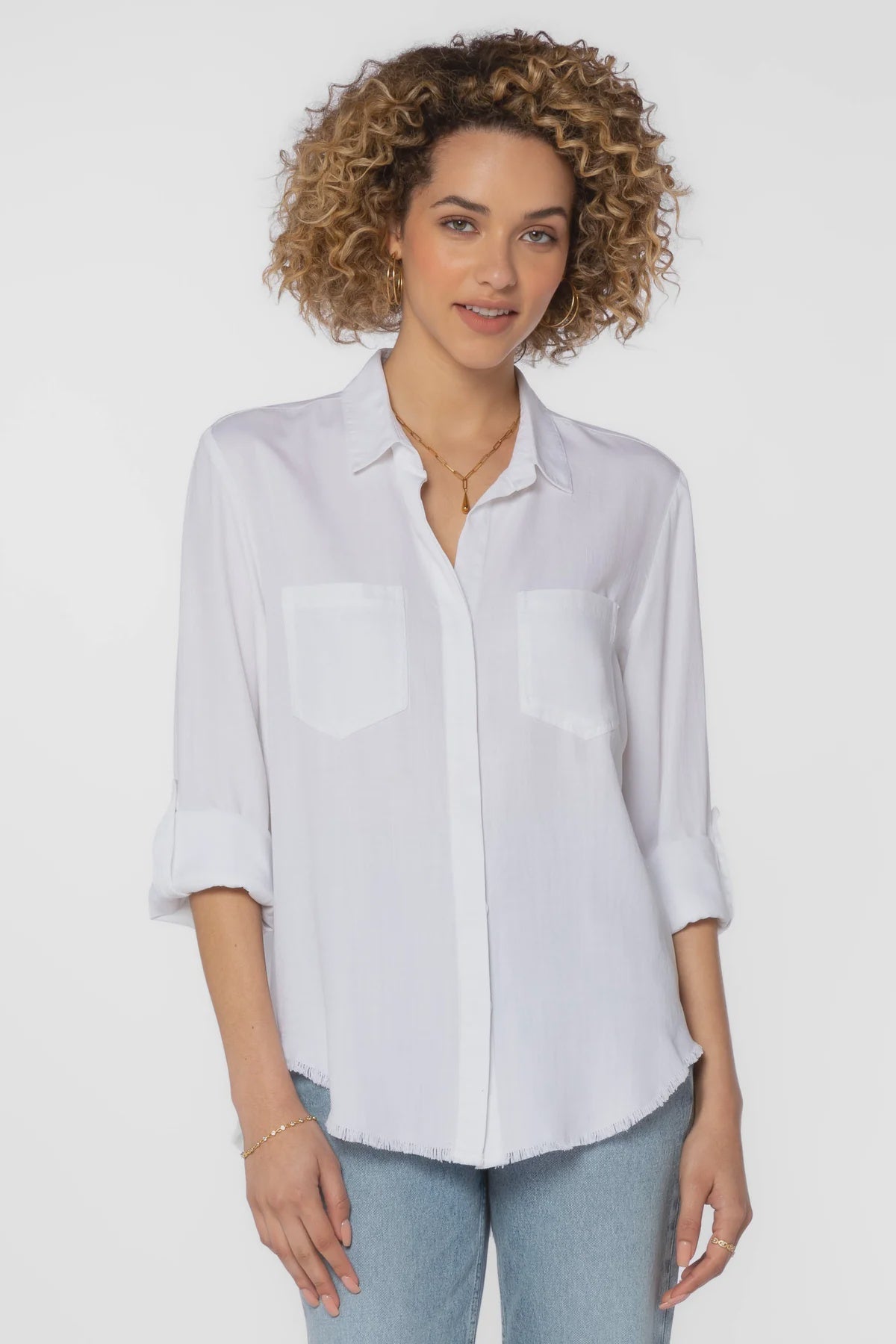 Riley Frayed Hem Button Up Shirt - Velvet Hearts - Lush Lemon